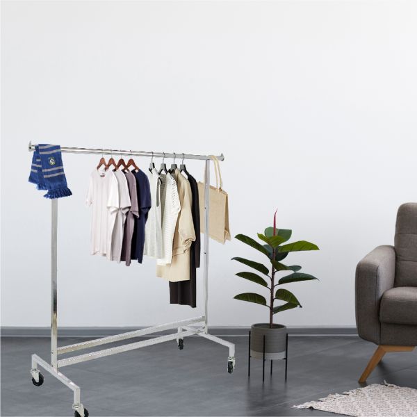 A-21. SINGLE HANGRAIL ROLLING RACK - 1" TUBING HEAVY DUTY COMMERCIAL G ...